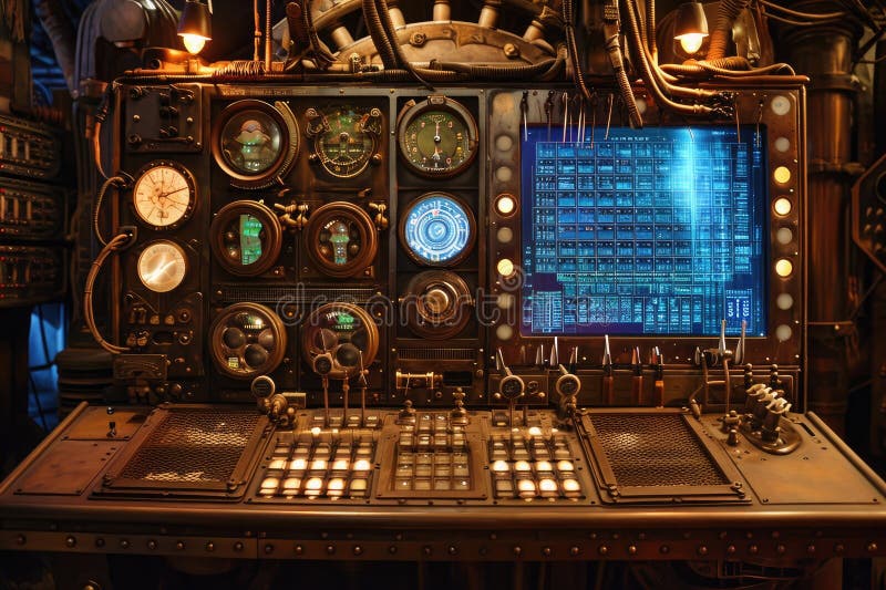 A Control Panel with Various Types of Clocks, an Intricate Time Machine ...
