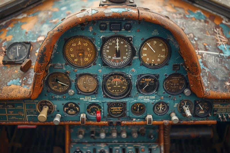 Control Panel of a Vintage Two Seat Airplane Featuring Flight Desk ...