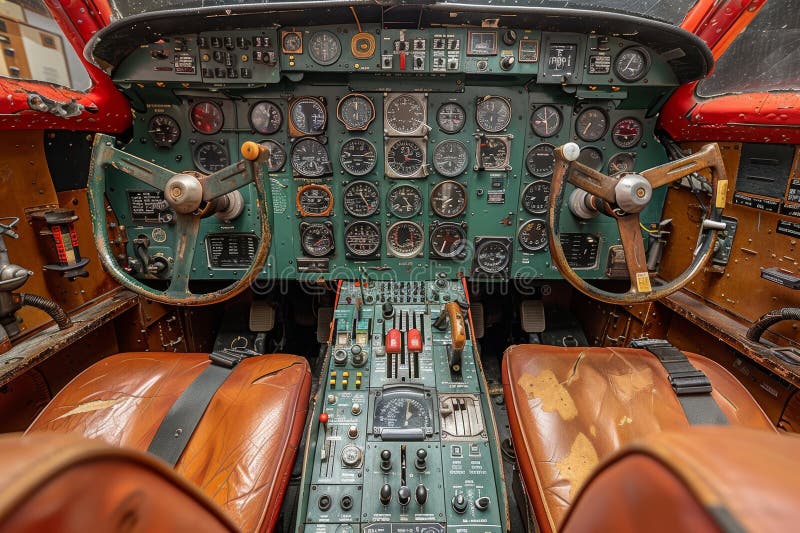 Control Panel of a Vintage Two Seater Aircraft Showcasing Flight ...