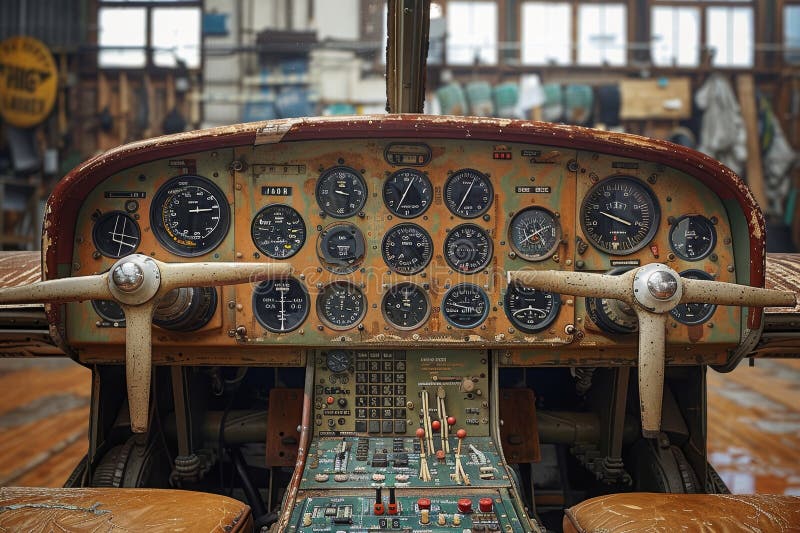 Control Panel of a Vintage Two Seater Aircraft Featuring Classic Flight ...