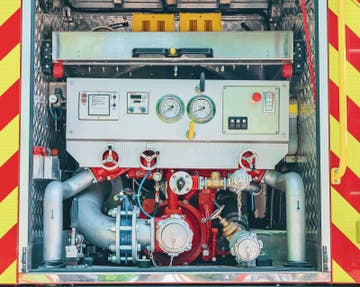 Control Panel of the Water Supply System in a Fire Truck. Water Pump in ...