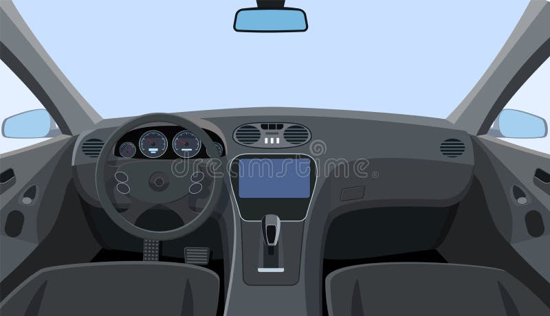 Control Panel and Windscreen View from Front Seats. Dashboard and ...