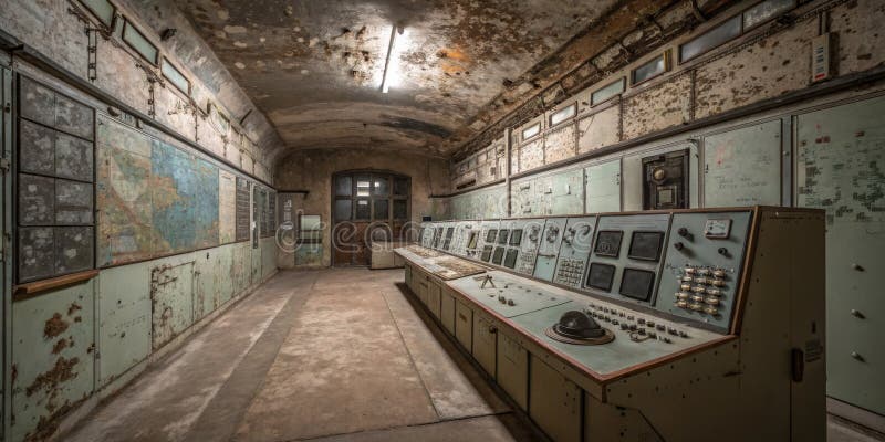 Control Room in Abandoned Facility Showcasing Vintage Technology and ...