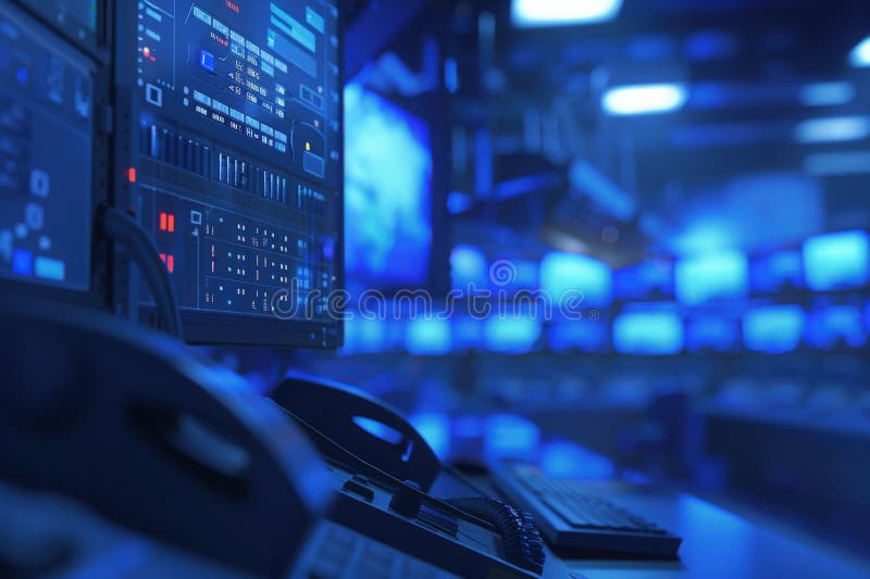 Blue Light Control Room stock illustration. Illustration of system ...