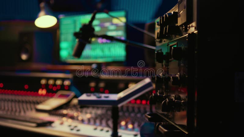 Control Room Desk Equipped with Motorized Faders and Amplifier Stock ...
