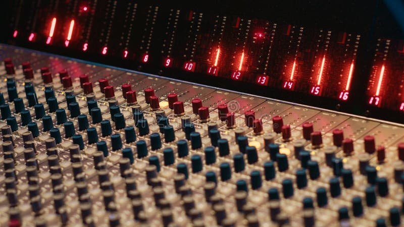 Control Room Desk Equipped with Motorized Faders and Amplifier Stock ...