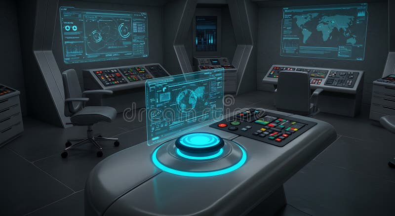 Control Room with Display Screens and Console Stock Image - Image of device, display: 375539387