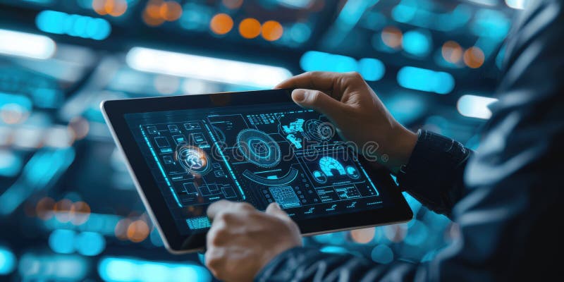 The Control Room Features a Sleek Tablet Interface with Futuristic ...