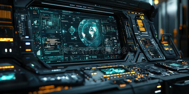 Control Room Filled with Advanced Technology Displays and Interfaces ...