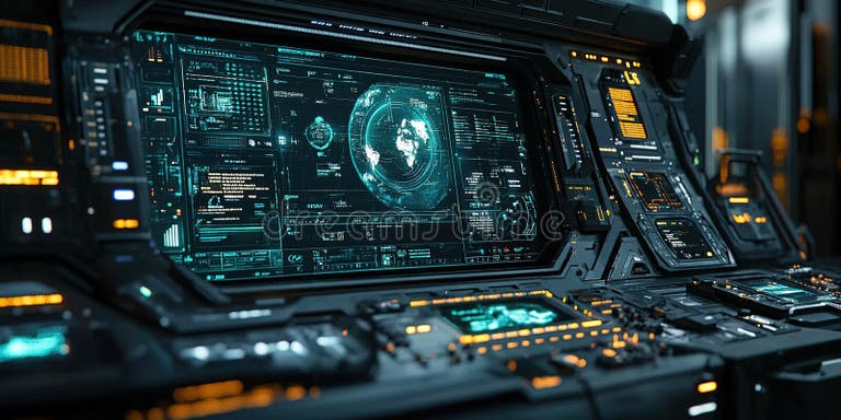 Control Room Filled with Advanced Technology Displays and Interfaces for Space Exploration Tasks ...