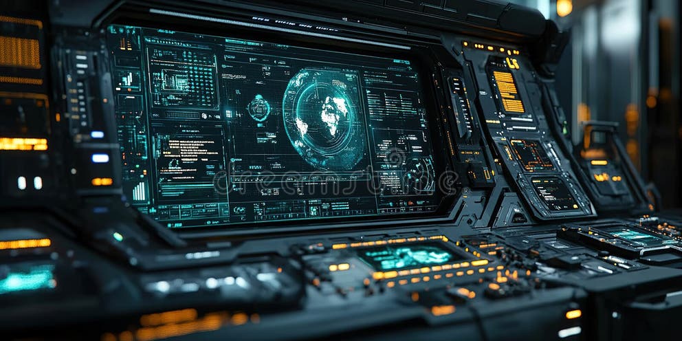 Control Room Filled with Advanced Technology Displays and Interfaces ...