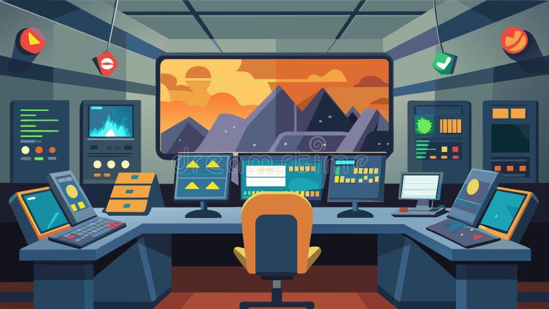 A Control Room Filled with Computer Screens and Equipment All Dedicated ...