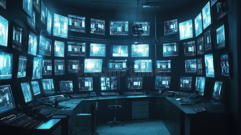 Control Room Filled with Monitors for Live Broadcasting Operations ...