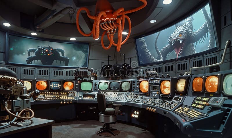 A Control Room with a Giant Octopus Hanging from the Ceiling Stock ...