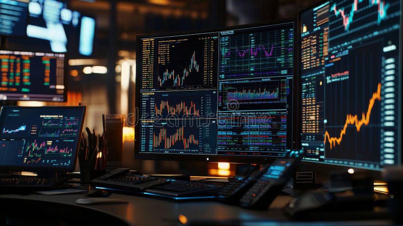 Industrial Engineer Working Desk Multiple Computer Screens Control Room ...