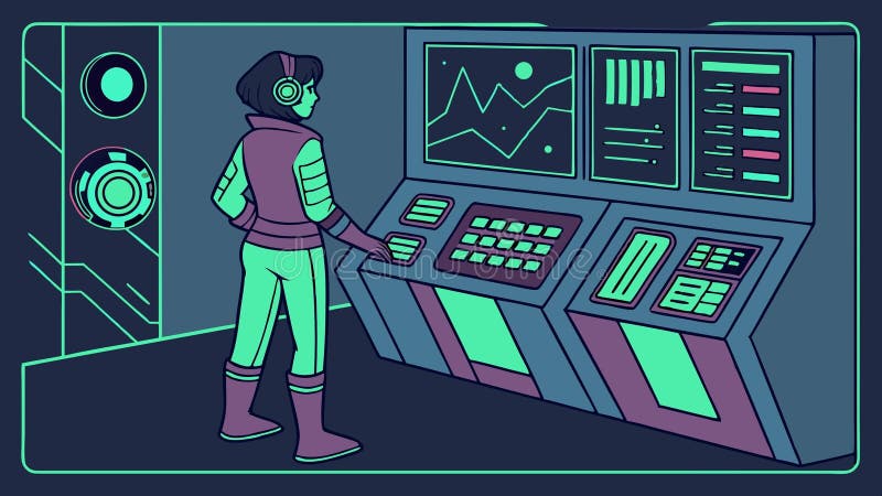 Control Room Interior with Monitors, Technology Command Center Vector ...