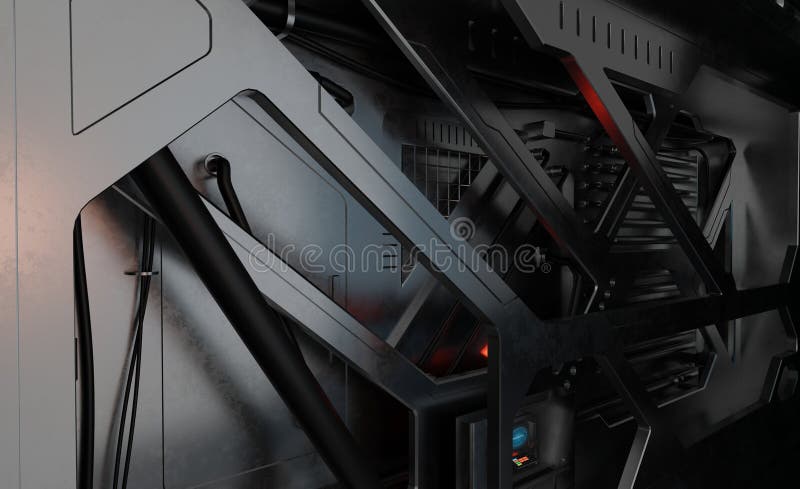 Control Room Metal Texture Panel in Dark Scene Stock Illustration ...
