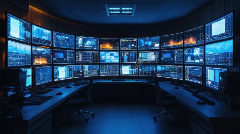 A Control Room with Monitors and Data Screens, Showcasing Stock Photo ...