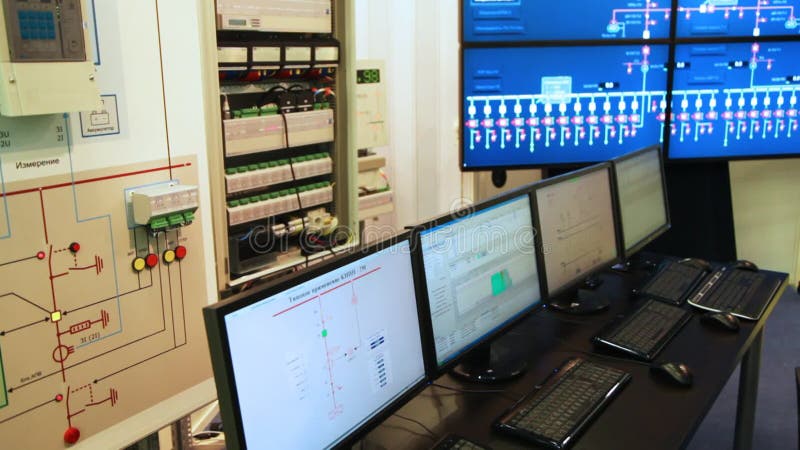 Control Room with Monitors, Scheme, Gages and Stock Footage - Video of ...