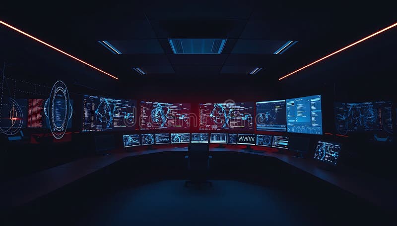 Control Room Monitors Screens Data Center Technology Hub Generative AI ...