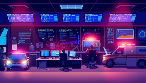 Control Room with Monitors, Technology Interface and Modern Command ...