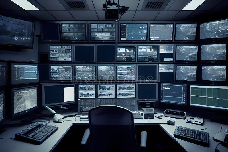 A Control Room with Multiple Monitors and Computers. AI Generative Stock Illustration ...