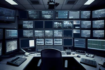 A Control Room with Multiple Monitors and Computers. AI Generative ...