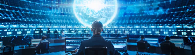 Control Room with Multiple Monitors and Data Screens Stock Illustration ...