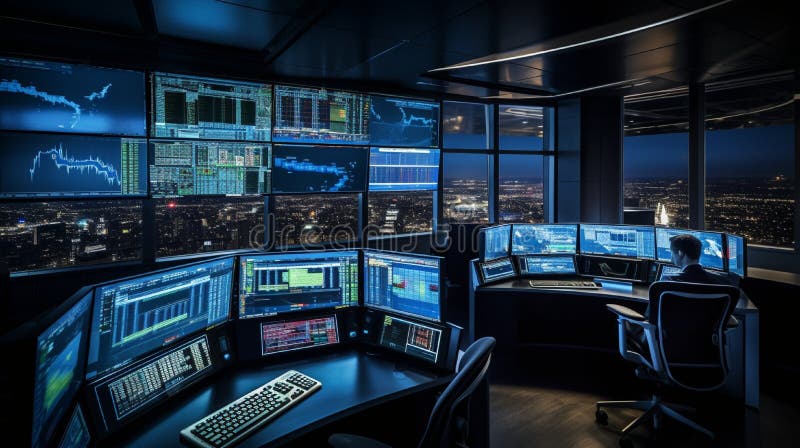 A Control Room with Multiple Monitors, Each Displaying a Different ...