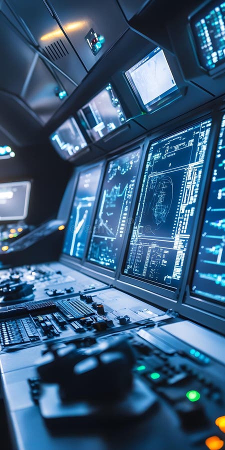 Control Room with Multiple Screens and Equipment Stock Illustration ...