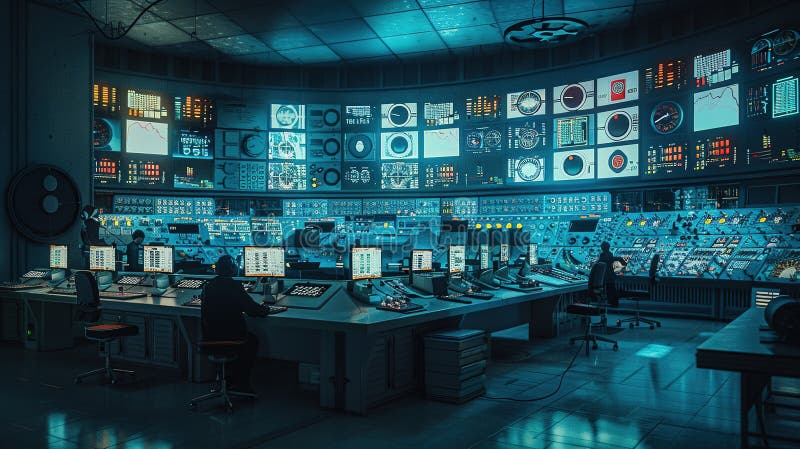 Control Room with Multiple Screens Stock Illustration - Illustration of ...