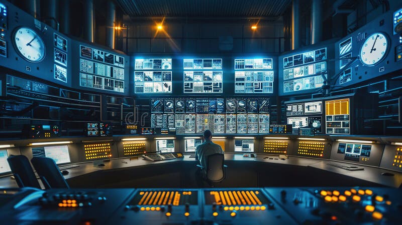 Control Room Operator stock illustration. Illustration of monitor ...