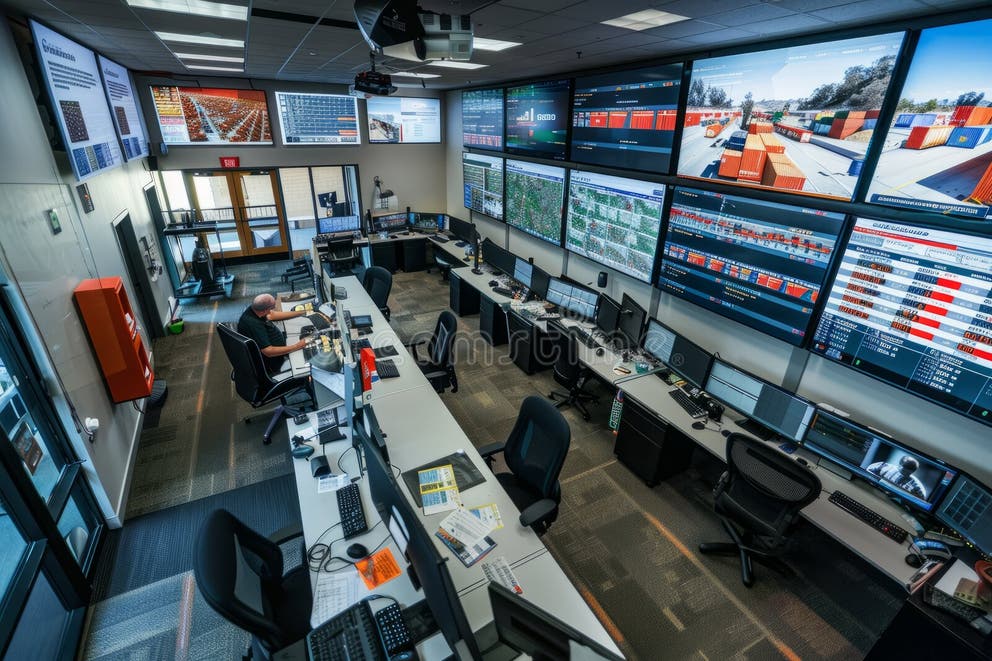 A Control Room Packed with Numerous Monitors Displaying Real-time Data ...