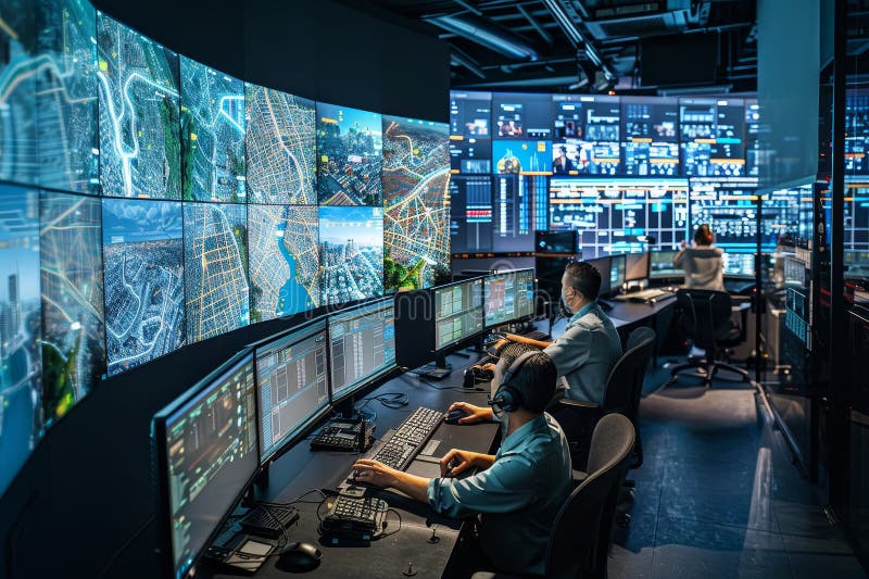 A Control Room Packed with Numerous Monitors Showing Data and Visuals ...