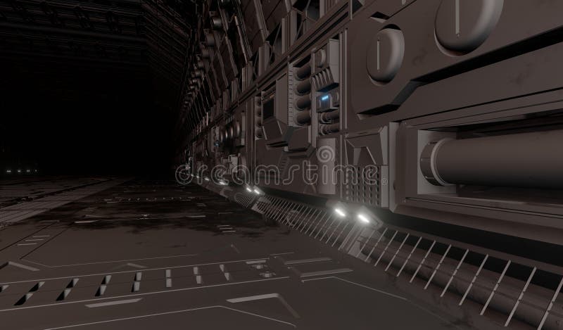Control Room Panel Sci-fi Interior in Dark Scene Stock Illustration ...