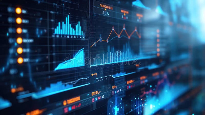 Computer Monitors with Biased Data Graphs in Control Room Stock Image ...