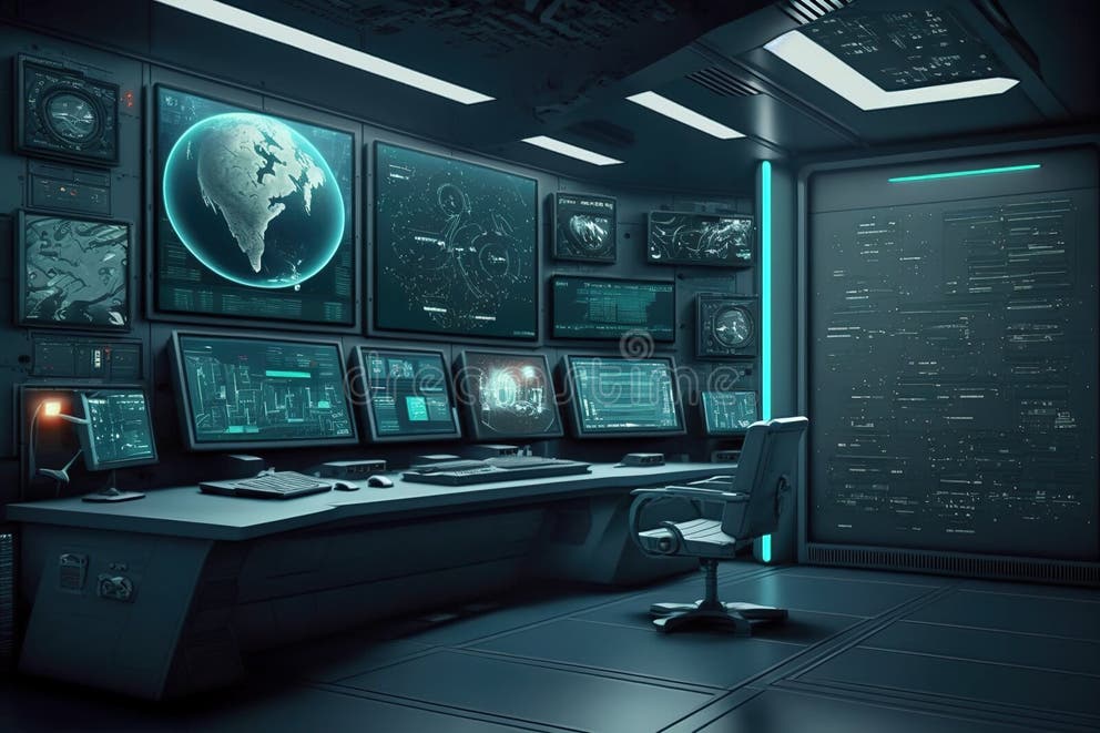 Control Room with Screens and Computers, Interior of Command Center ...