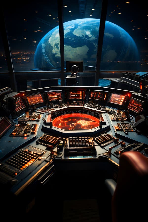 The Control Room of Space Station with View of the Earth. Generative AI ...