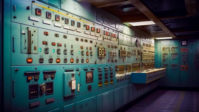 The Control Room of Submarine is Filled with Blue Lights. Generative AI ...