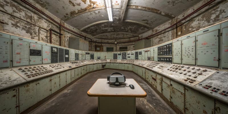 Control Room with Vintage Equipment in an Abandoned Facility Showcasing ...