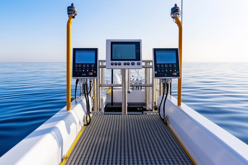 Control Station on Vessel Overlooking Calm Waters, Equipped with ...