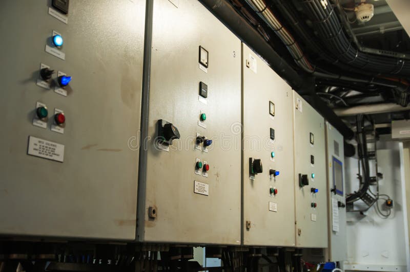 Control Switch Panel of Industrial Equipment with Buttons Aboard Stock ...