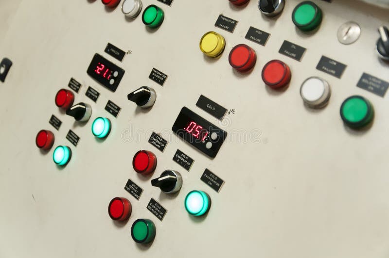 Control Switch Panel of Industrial Equipment with Buttons Aboard Stock ...
