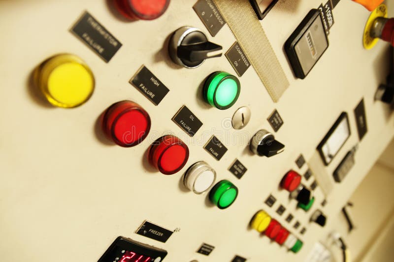 Control Switch Panel of Industrial Equipment with Buttons Aboard Stock ...