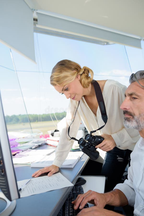 Control Tower Workers in Airport Stock Image - Image of tower ...