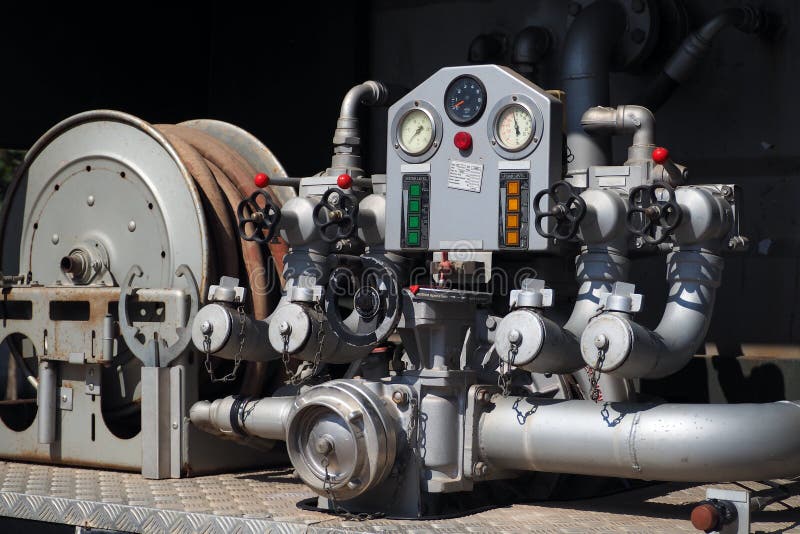 The Control of the Water Fire Truck. Stock Photo - Image of plant ...