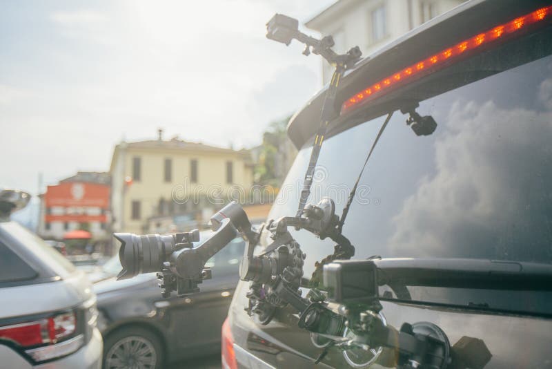 Camera Gimbal on the Car Steadicam Keeps on Suckers on the Auto Car ...