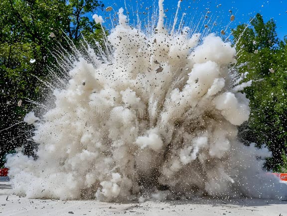 Controlled Demolition Explosion Outdoors, Debris and Dust Cloud Stock ...