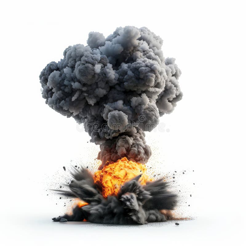 A Controlled Explosion with Bright Flames and Grey Smoke, Showing Clear ...