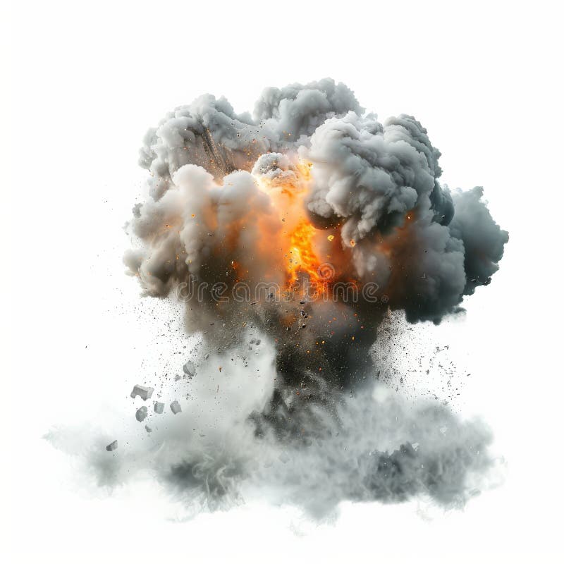 A Controlled Explosion with Bright Flames and Grey Smoke, Showing Clear ...